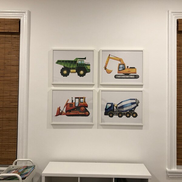 Printable Construction Theme Art Decor, Set of 4 Construction Vehicles ...