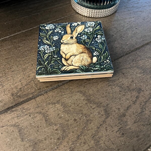 Bunny Rabbit Ceramic Tile William Morris Vintage Design Rabbit Ceramic ...