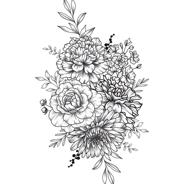 Duplicate Birth Flower Bouquet, Family Birth Month Tattoo Design, up to ...