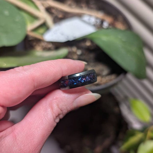 Meteorite Hammered Black Ceramic Ring | Faceted | Mens Engagement Ring ...
