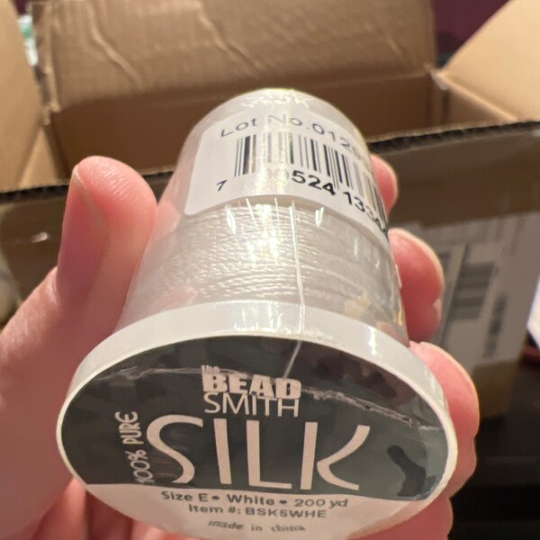 100% SILK Pearl String Thread White Size E 0.5 Oz Spool 200 Yards ...