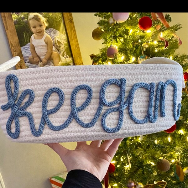 Personalized Name Basket With Bow, Baby Shower Gift Basket, Monogram ...