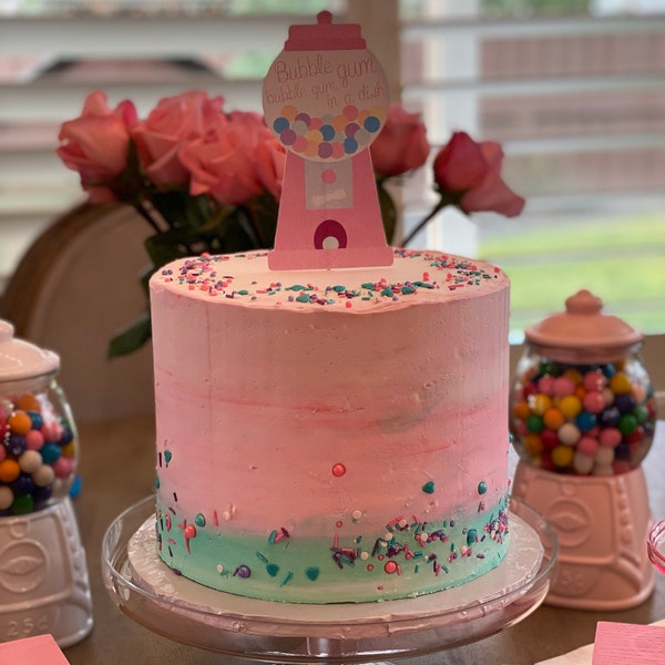Gumball Cake Topper - Printable Bubble Gum Machine Cake Banner - Candy ...