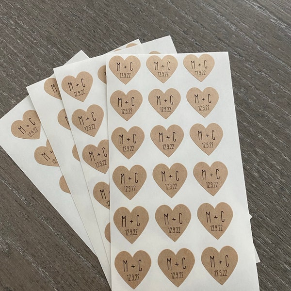 108 Custom Heart Stickers With Initials and Date - Wedding Stickers and ...