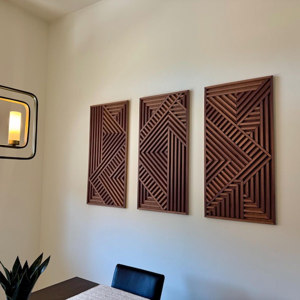 Geometric Wood Wall Art: Modern Panel Set - Etsy