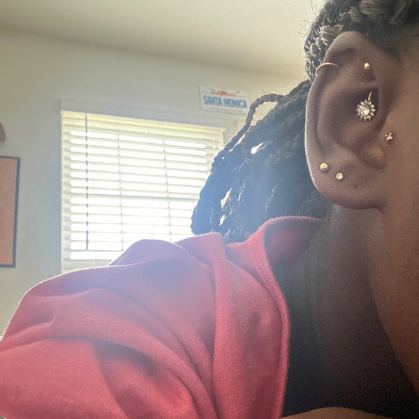 14k Solid Gold Flower Rook Piercing Curved Barbell Sunflower Navel Ring ...