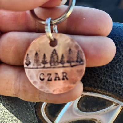 Dog Tag, Pet ID Tag, Tree Dog Tag, Personalized Pet Tag, Handstamped ...