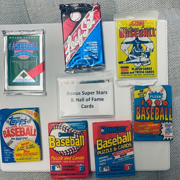 Old Unopened Packs Baseball Cards From Wax Box - Vintage 100 Card Lot ...