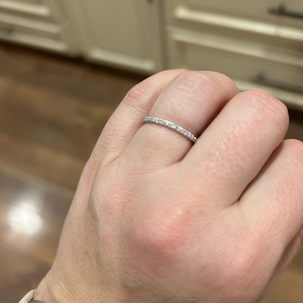 Dainty Single Prong Ring, Marquise and Round Moissanite Wedding Band ...