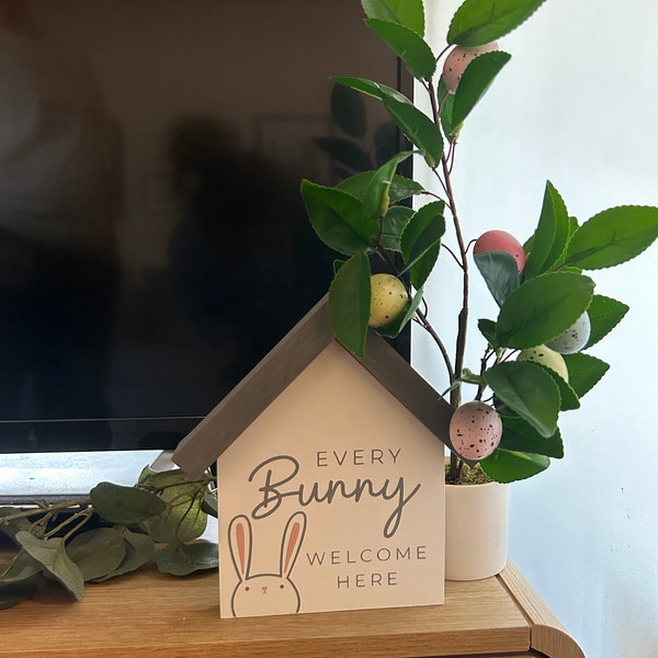 Every Bunny Welcome Here Mini House-shaped Sign Set - Hand Painted Wood ...