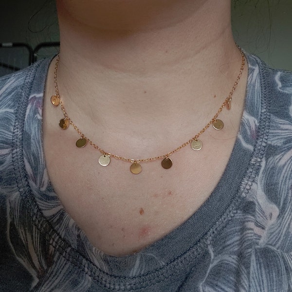 Tiny Discs Necklace, Dainty Gold Necklace in 14k Gold Filled, Choker ...