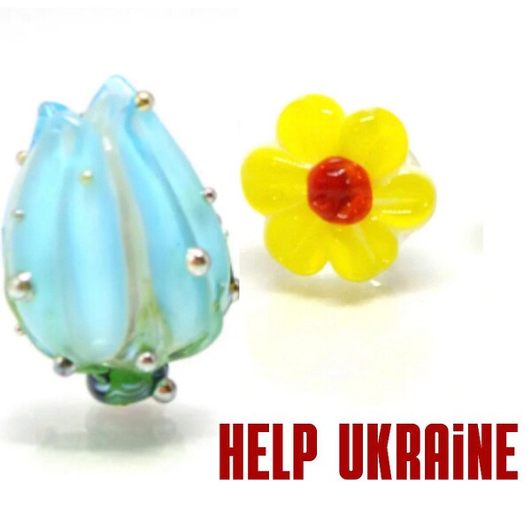 Pastel Blue Flower Beads|handmade Glass Beads|light Blue Silver|floral ...