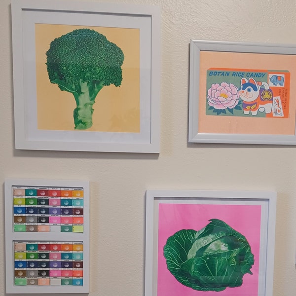 Green Cabbage Four-color Riso Print 11"x11" Risograph Vegetable Home ...