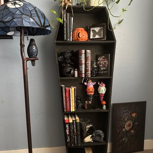 52 Inch Coffin Bookshelf, Goth, Spooky, Home Decor, Bookcase, Mystic ...