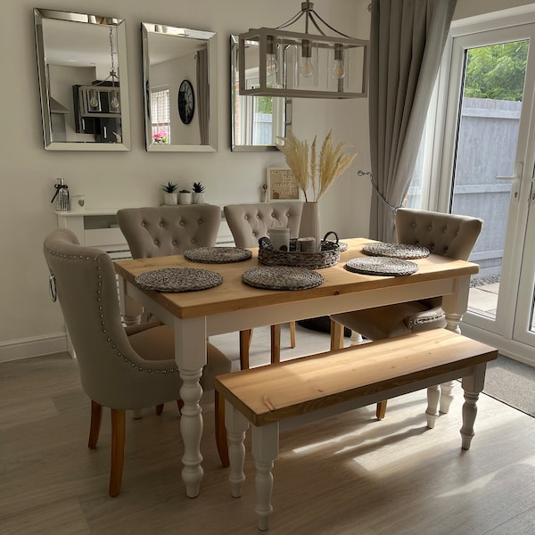 5ft Farmhouse Dining Table With Rustic Pine Wood Top and Bench, Made to ...