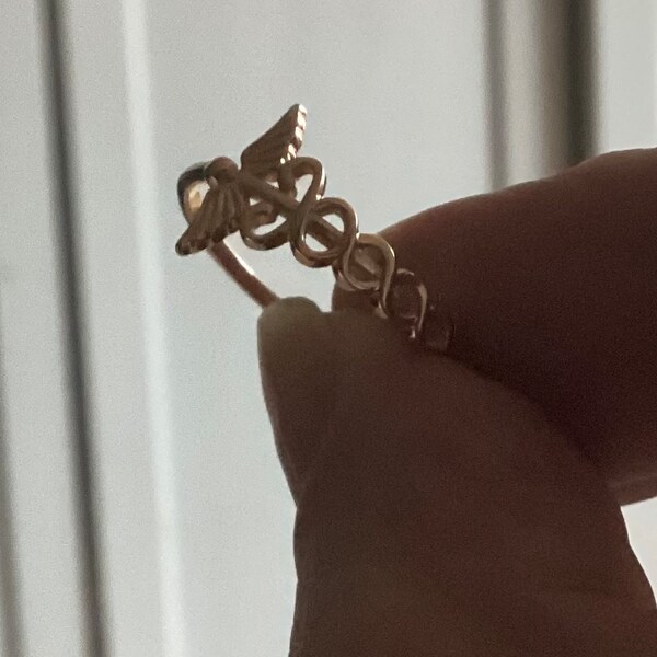 Rod of Asclepius Ring, Healing Jewelry, 14K 18K Real Gold Caduceus ...