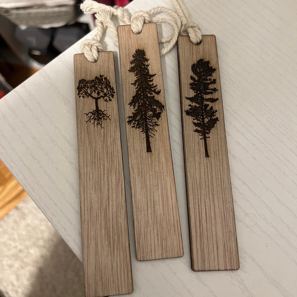 Tree Bookmarks, Set of Three, Wood Bookmarks, Engraved, Tree, Gift ...