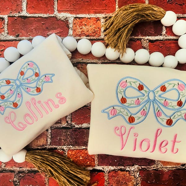 Pumpkin Vine Bow Satin Outline Machine Embroidery Design - Etsy