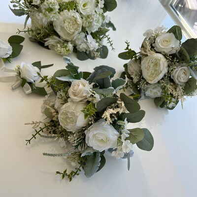 White Rose Bridal Bouquet, Classic Wedding Bouquet, Rustic Boho Flower ...