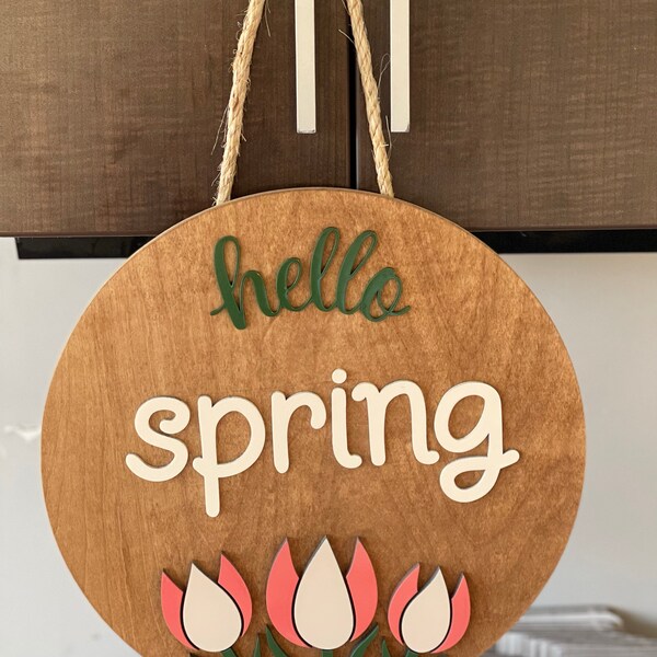 Hello Spring Tulip Svg, Round Door Hanger Svg, Spring Welcome Svg ...