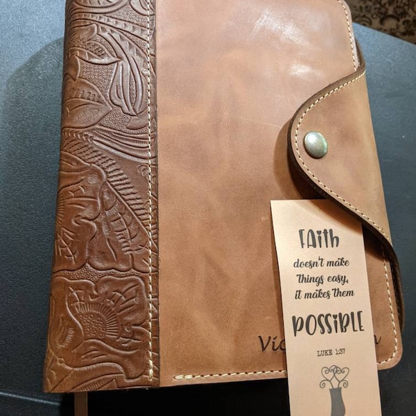 Custom Leather BIBLE Cover PERSONALIZED, Floral Embossed Leather Bible ...