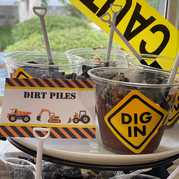 Construction Party Stickers - "dig In" Decals, Black & Yellow (12 Ct ...