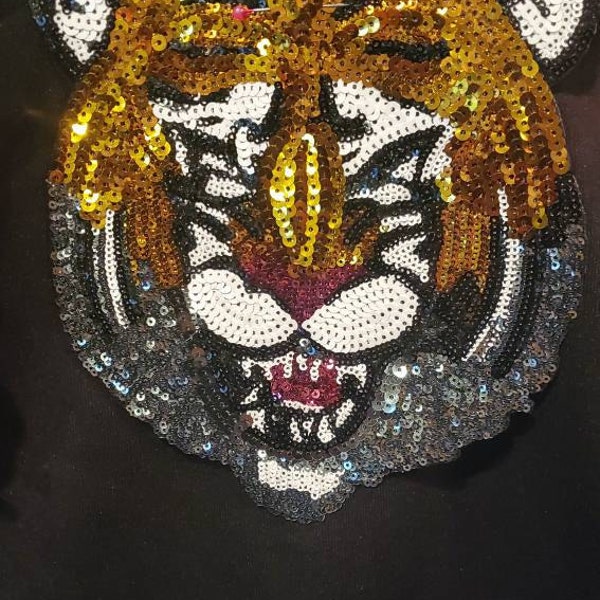 Tiger Head Sequined Applique Patch,paillette Patch,sequins Tiger Patch Supplies for Coat,t-shirt ...