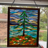 Red Tailed Hawk Stained Glass Mosaic Artwork, Bird Panel for Hanging in ...