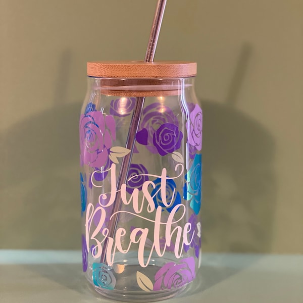 Roses Can Glass SVG, Pink Rose Can Shaped Glass SVG, Pink Flower Libbey ...