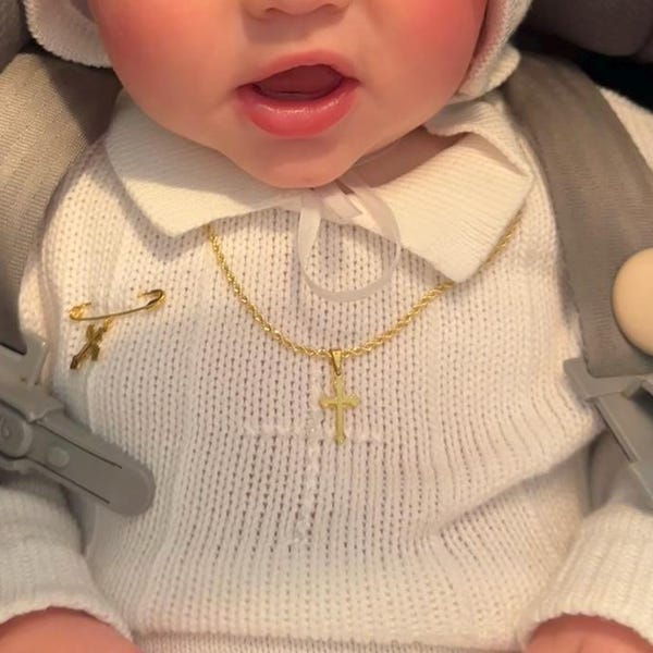 18K Baby Cross Necklace,rope Chain With Cross,kids Gold Cross Necklace ...