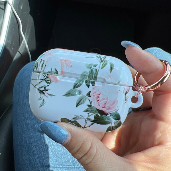 Rose Pattern AirPod Case Personalized Airpods Pro Hard Cover Keychain ...
