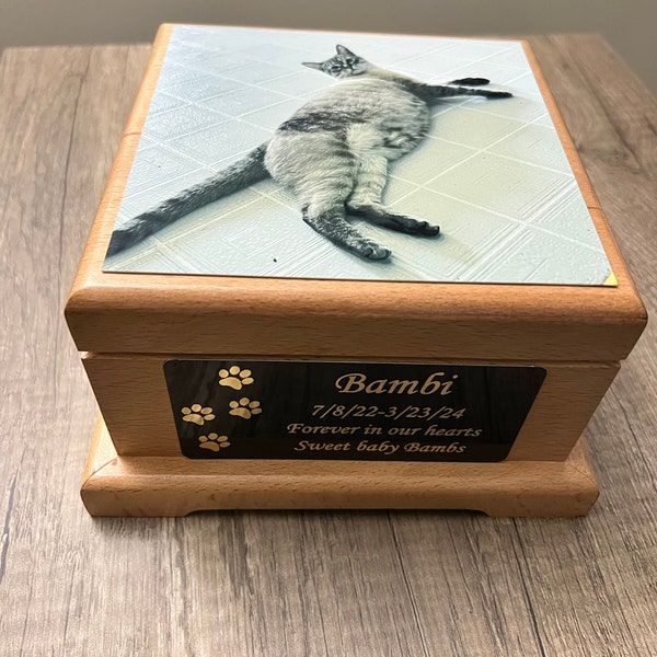 Memorial Pet Urn, Wooden Cat Cremation Urn With Custom Engraving - Etsy
