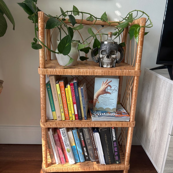 Rattan Bookshelf, Wicker Free Standing Bookshelf, Handmade Rattan Shelf ...