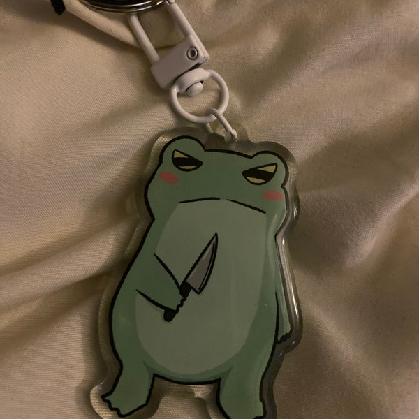 Frog With Knife Keychain | Acrylic Keychain | Cute Frog With Knife ...