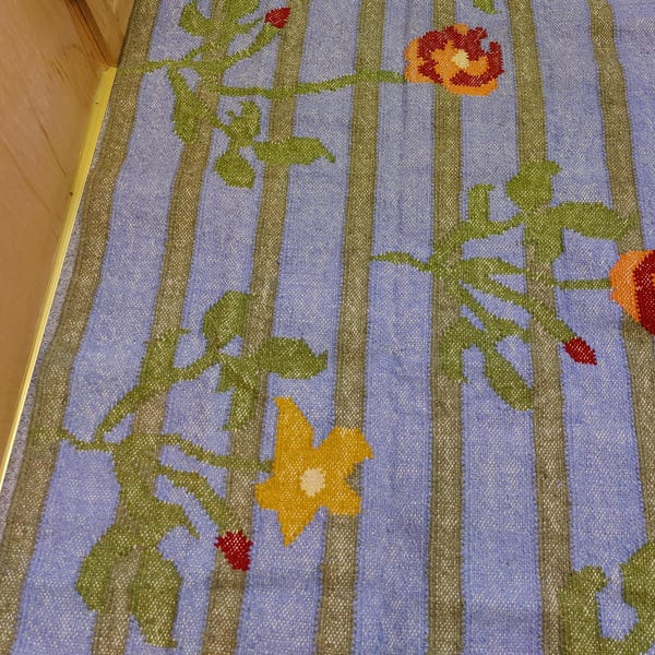 Handwoven Wool Dhurries, Handmade Floral Pattern Rug, Wool Flatweave ...