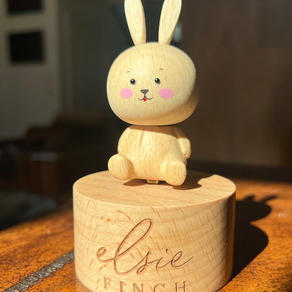 Personalized Bunny Musical Carousel | Custom Heirloom,engraved Wooden ...