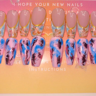 Moon Phase Nails Moon Nails Black Nails Cat Eye Nails Hand Painted ...