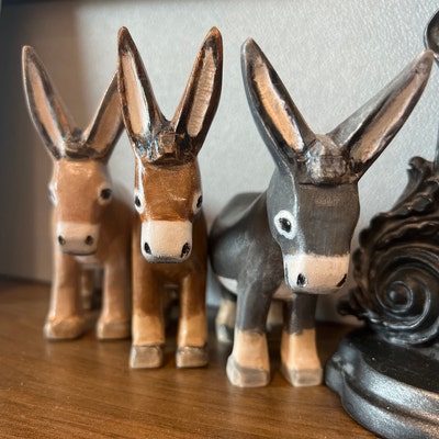 Hand Carved Long Eared Brown Donkey With Some White on His Stomach ...