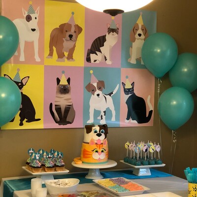 Pet Party Theme Cake Table Backdrop Printable Kids Birthday Banner ...