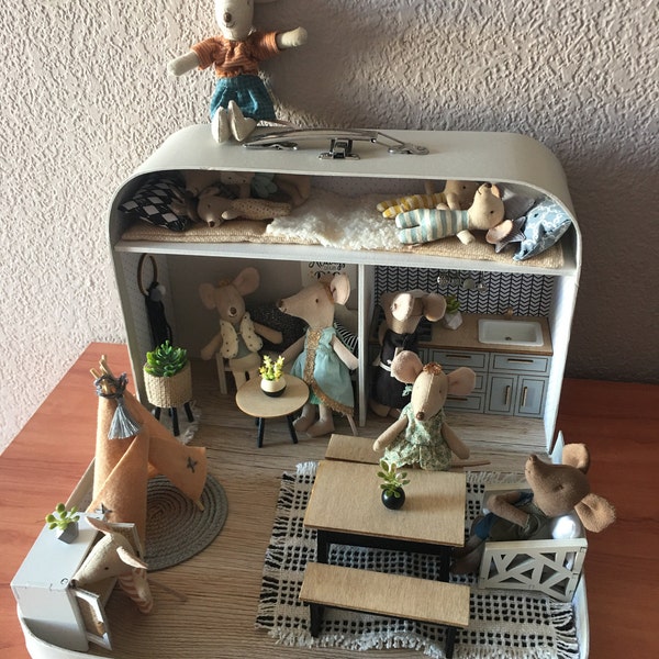 Large Dollhouse in a Suitcase, the Sleepover Suite, Miniature Furniture ...