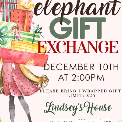 EDITABLE White Elephant Gift Exchange Invitation, Christmas White ...