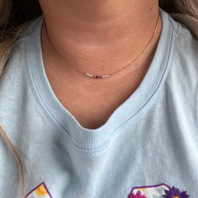 Minimalist Gold Delicate Short Necklace With Tiny Beads, Dainty Thin ...