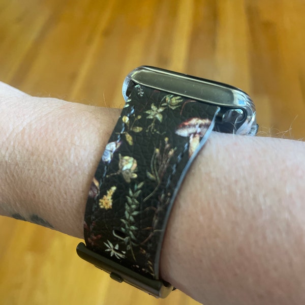 Botanical Nature Forest Apple Watch Band - Vegan Leather Strap With ...