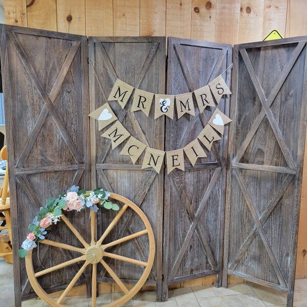 MR and MRS WEDDING Burlap Banner, Rustic Style Banner, Personalized ...