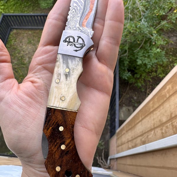 COPPER DAMASCUS HANDMADE Folding Knife, Copper Pocket Knife Ram Horn ...