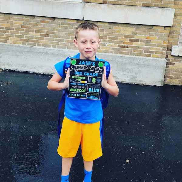 Editable Blue First Day of School Chalkboard Sign, Reusable First Day ...