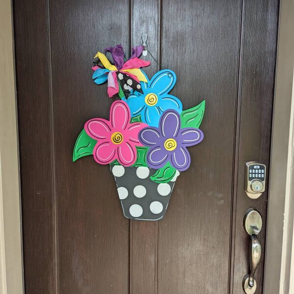 Pot of Flowers Door Hanger. Spring Door Hanger. Summer Door Hangers ...