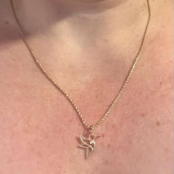 Diamond Hummingbird Pendant Necklace, 14k 18k Solid Gold Dainty ...