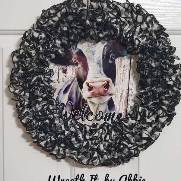 Cow Wreath Sign, Holstein Cow Sign, Farmhouse Sign, Cow Decor, Holstein ...