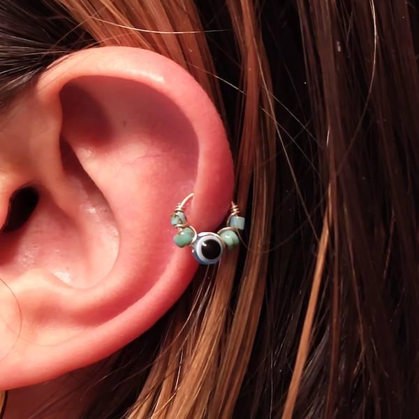 Gold Plated Evil Eye Ring Piercing / Steel Ch 22G 20G 18G Helix Conch ...